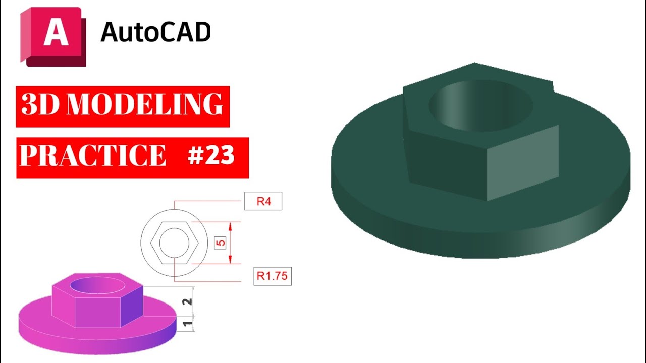 AUTOCAD 3D basic modeling for practice work #23 - YouTube