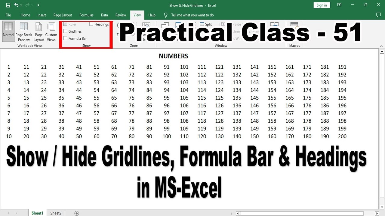 How to Show/ Hide Gridlines, Formula Bar & Headings in MS Excel in ...