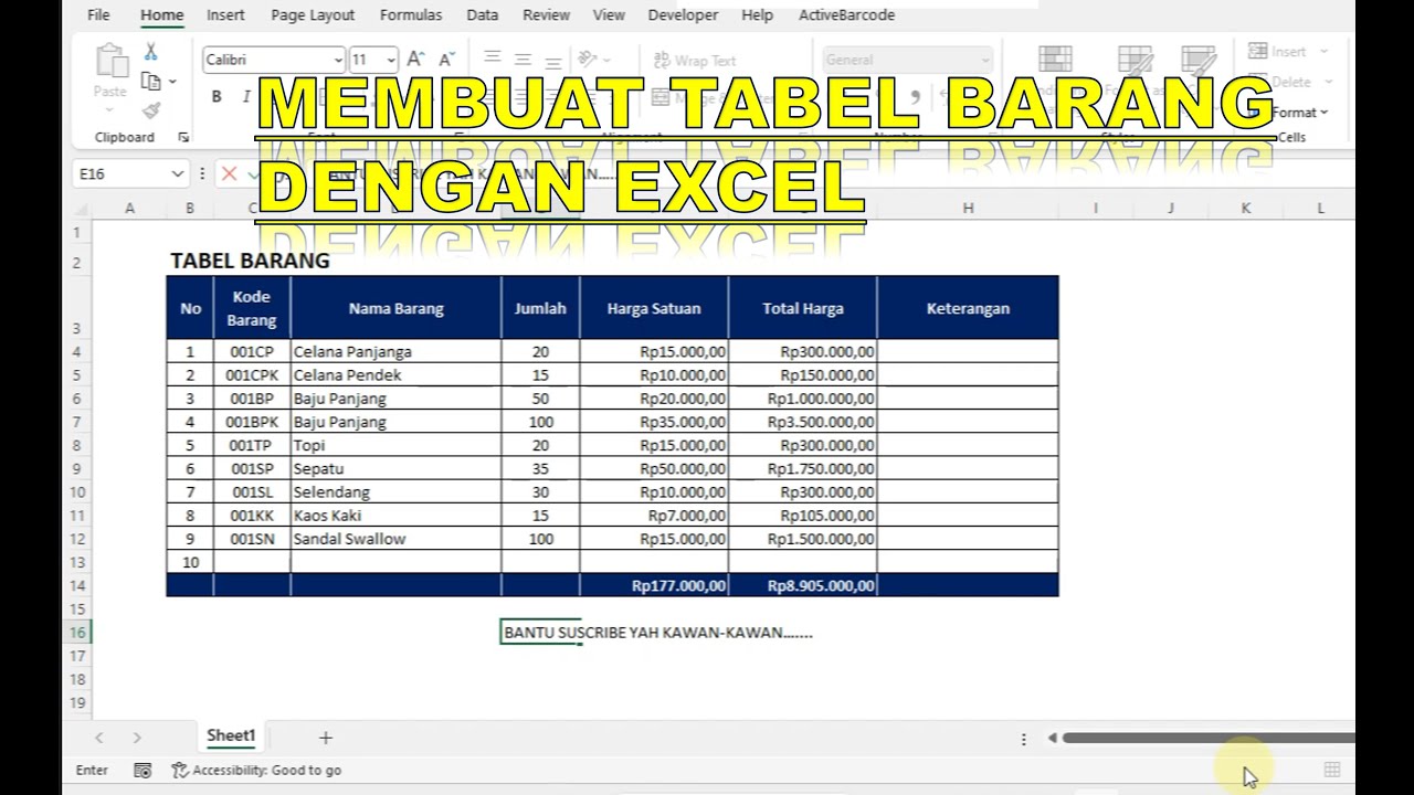 MEMBUAT TABEL BARANG DENGAN EXCEL 2021 - YouTube