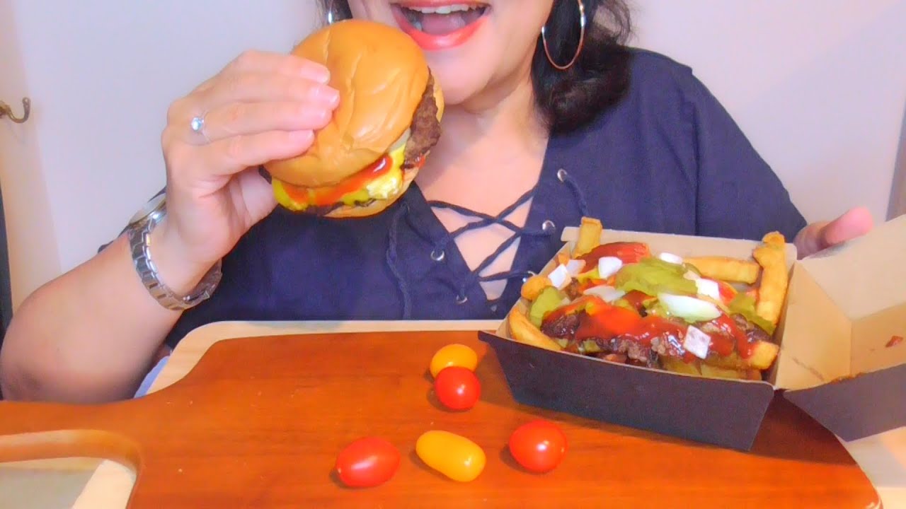 ASMR EATING | BURGER AND LOADED FRIES [ MUKBANG NO TALKING] EATING ...