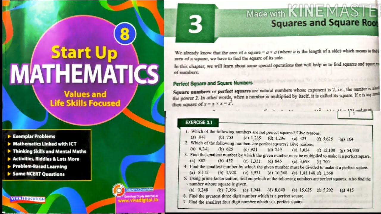 Squares and Square Roots Exercise 3.1 Class 8 Start up mathematics ...