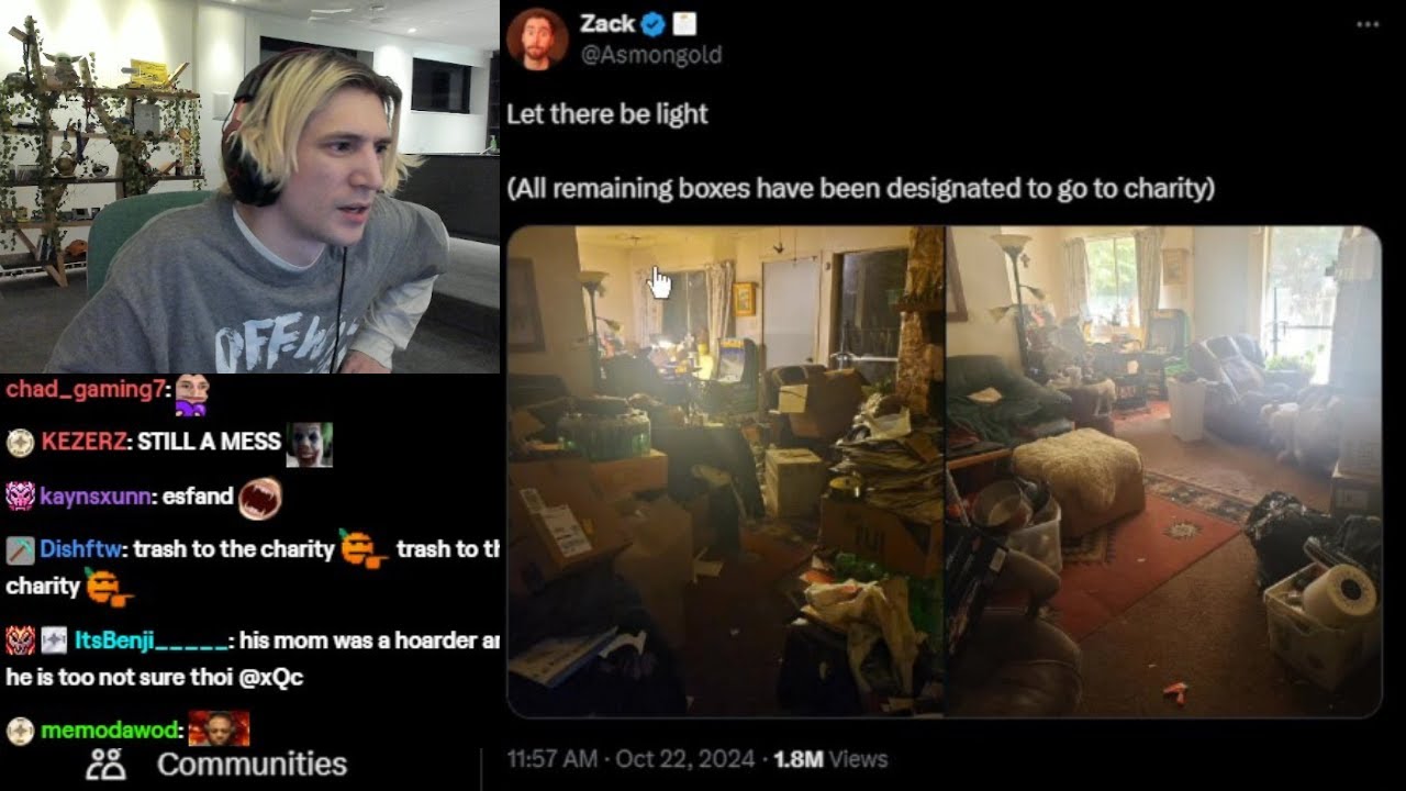 xQc Reacts to Asmongold Finally Cleaning his House after Centuries ...
