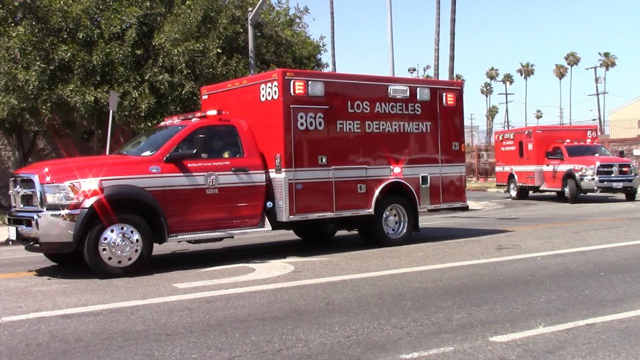 LAFD Rescue 866 and 66 responding - YouTube