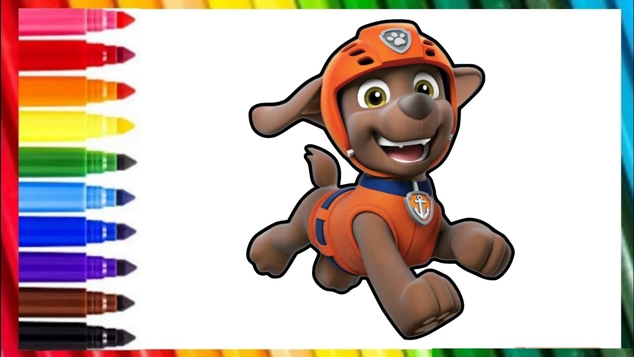 Drawing, Colouring and Painting Paw patrol character Zuma | Draw Paw ...