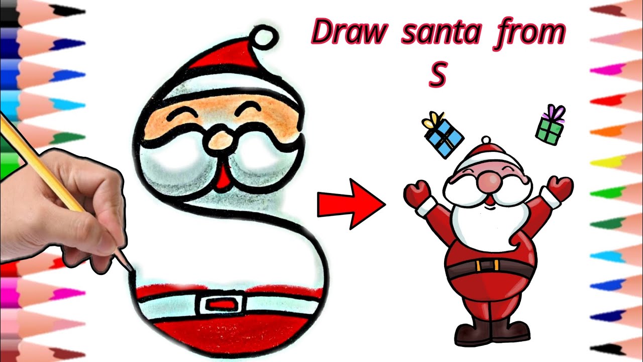 🎅 | how to draw santa claus easy | draw santa from S |#howtodraw # ...