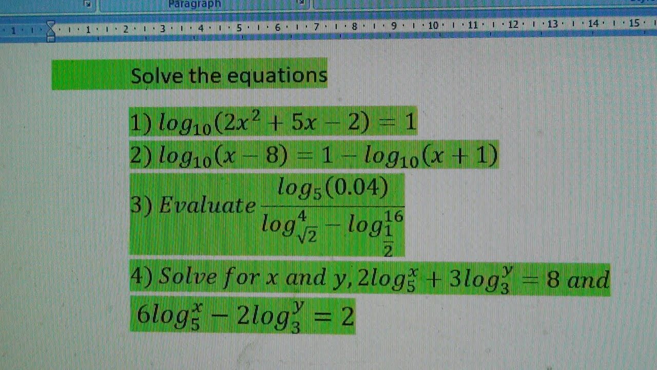 Logarithmic Equation YouTube