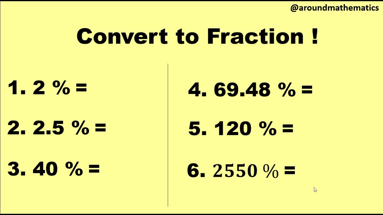 Convert Percent to Fraction - YouTube