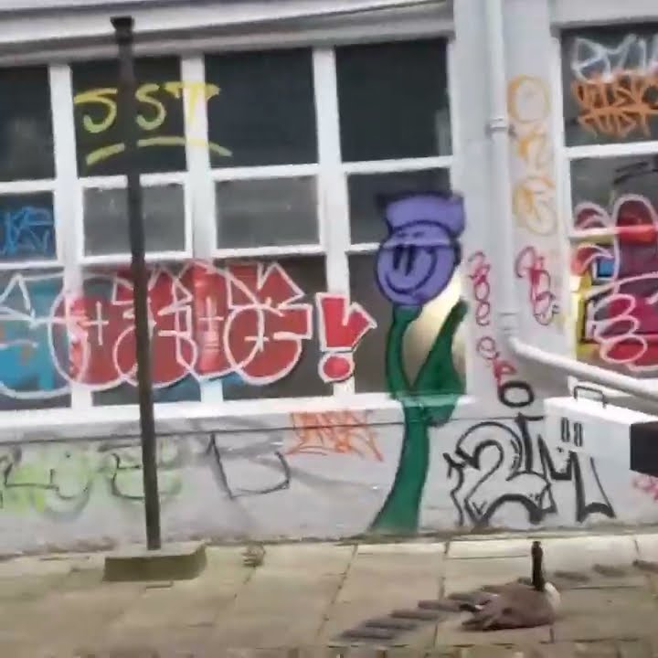 graffiti along canal lock 88 Manchester City Centre. few little ...