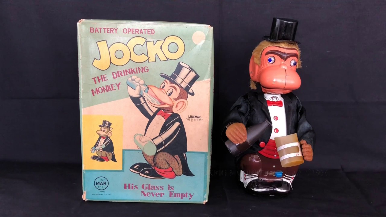 Jocko the Drinking Monkey, Japan Battery Operated Tin Toy, Linemar ...