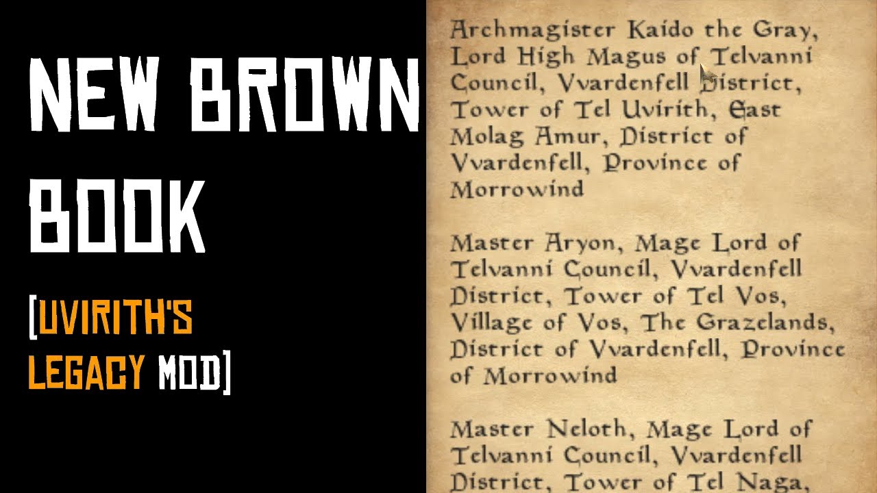 Uvirith's Legacy: The New Brown Book of the Telvanni - Walkthrough (TES ...