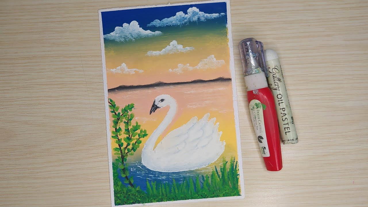 Cara menggambar angsa dan pemandangan menggunakan crayon || JND CHANEL ...