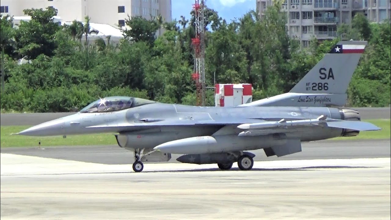 (HD) San Juan Airport: Texas F-16 2018 Visit! (Remastered) - YouTube