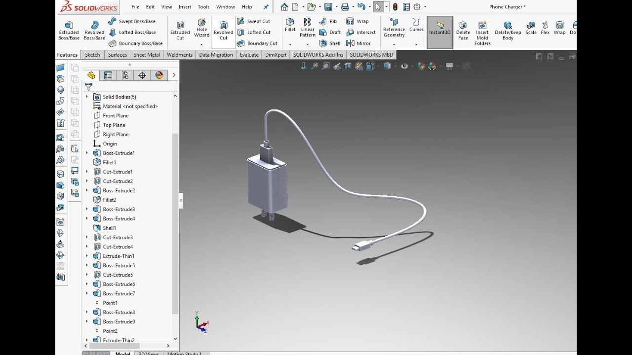 Modeling Phone Charger with Solidworks - YouTube