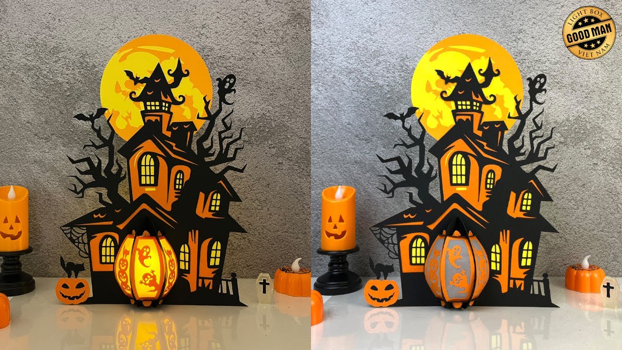 How To Make Paper Cut Lantern Haunted House 1 - YouTube