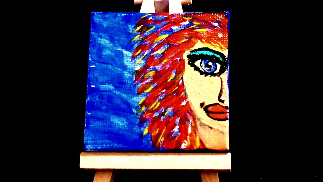 How To Paint A Acrylic Face On A Mini Canvas - YouTube