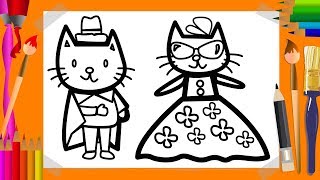 How to Draw Cartoon Cat Coloring Pages for Kids | Art4Kids