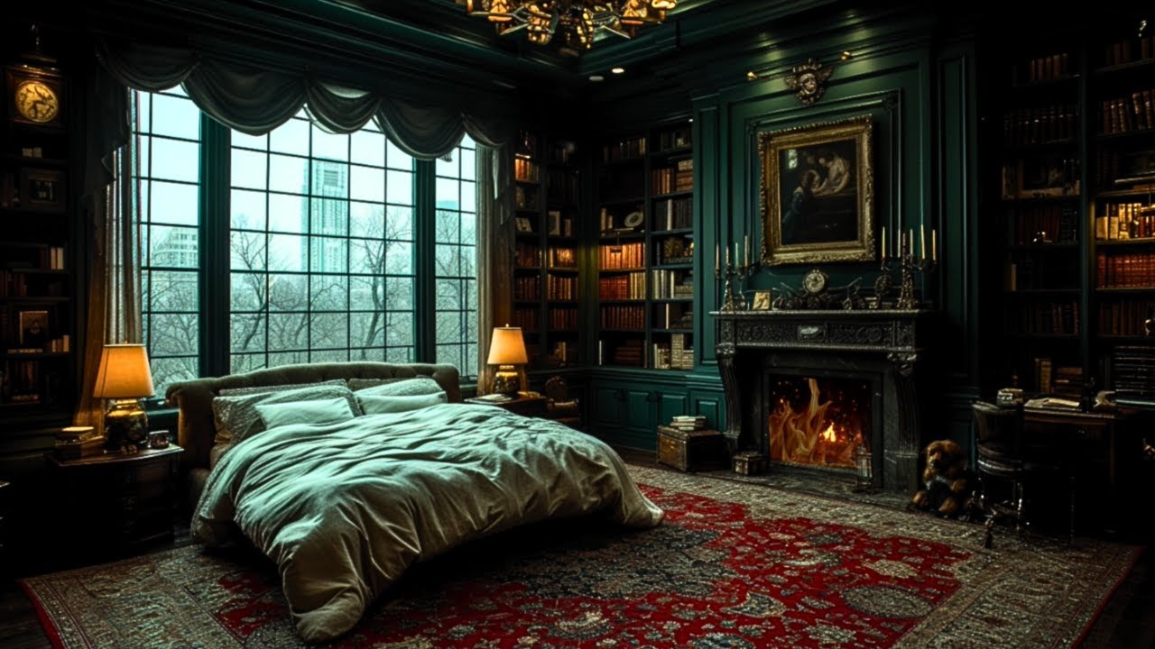 Dark Academia| Rain, Thunder & Fireplace Ambience|Perfect for ...