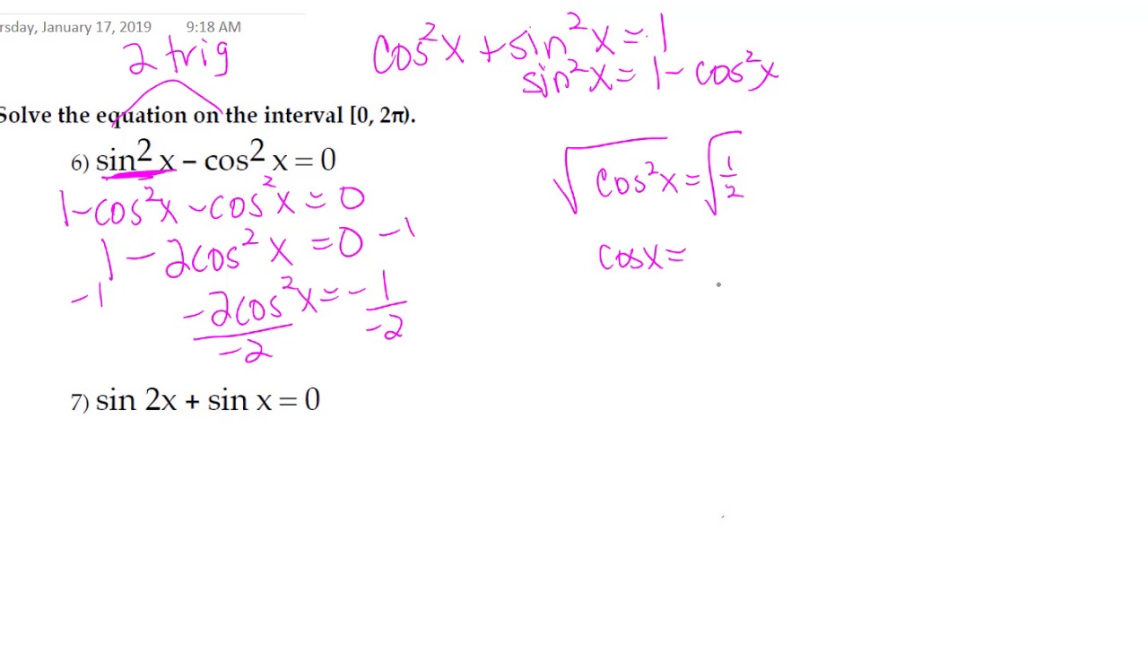 Solve trig squares - YouTube