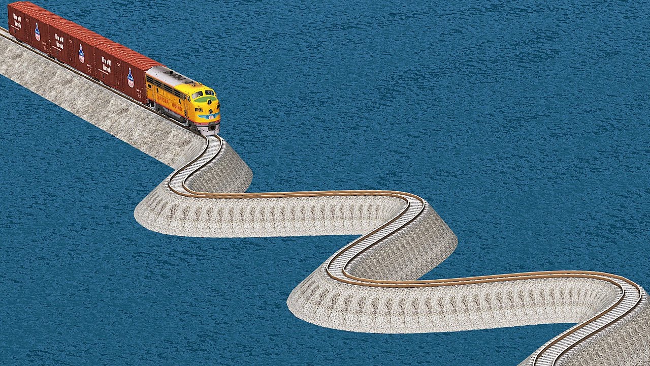 Train vs Wave Rail Zig Zag Bridge Crossing Deepwater - BeamNG.Drive ...