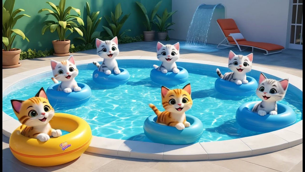 Six Little Kittens Jumping in the Pool | Playful Kitten Song for ...