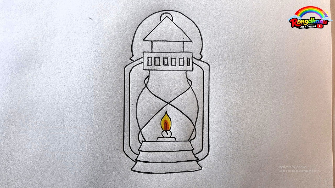 Hariken Lamp Drawing (হারিকেন বাতি) Easy Step by Step | Hurricane ...