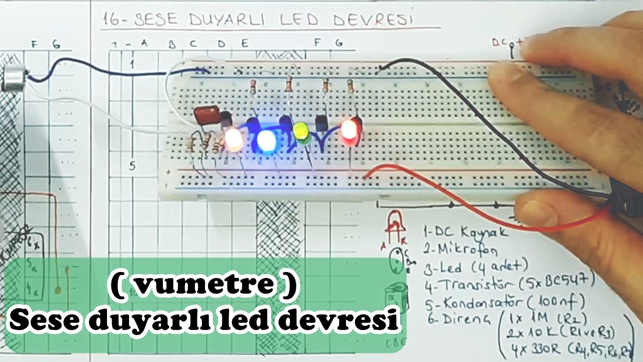 Sese duyarlı led devresi ( vumetre ) - YouTube