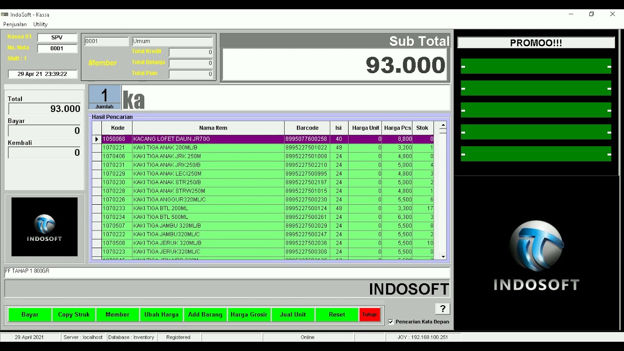 Aplikasi kasir Indosoft POS modul kassa - YouTube