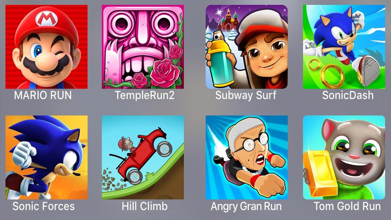 Mario Run,Temple Run 2,Subway Surfer,Sonic Dash,Sonic Forces,Hill Climb ...