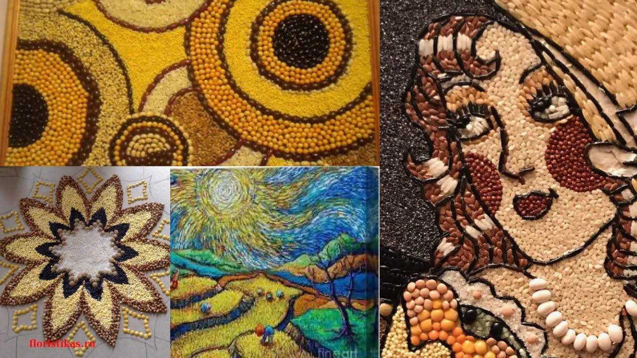 rice grain and pulses art /craft ideas with rice - YouTube
