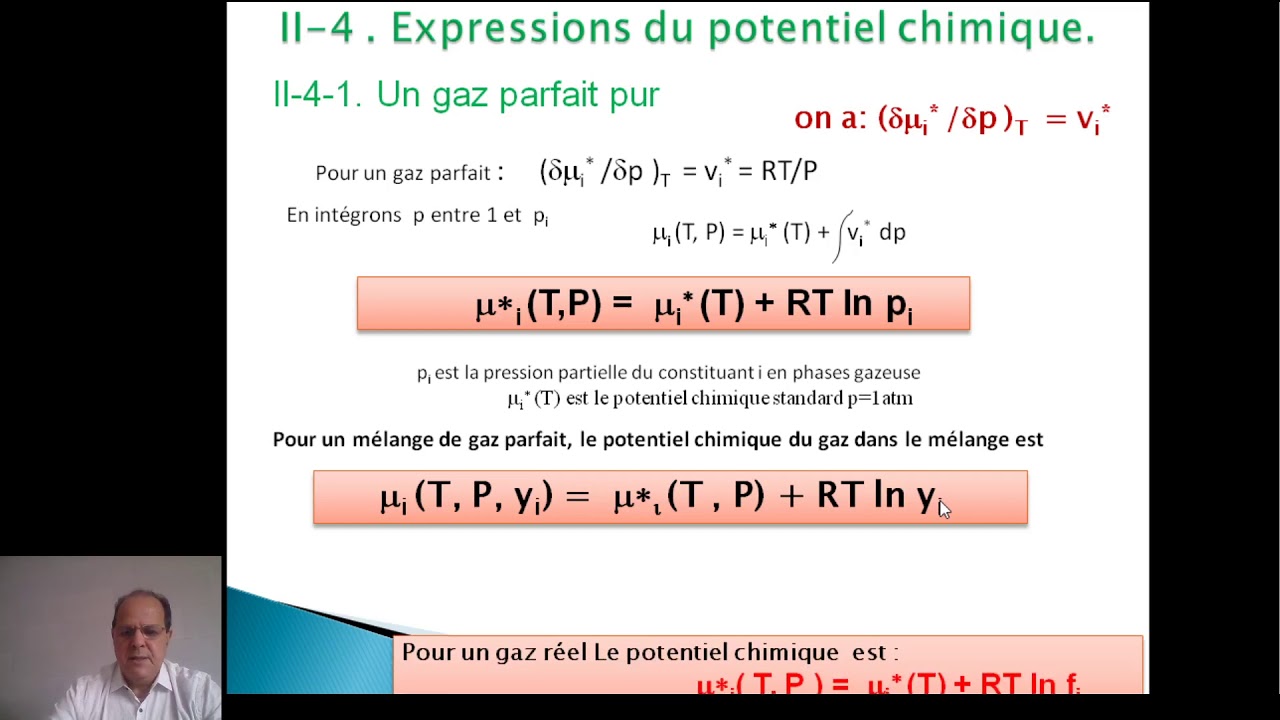 Cours (Chapitre II : Le Potentiel Chimique - Partie II)Thermodynamique ...
