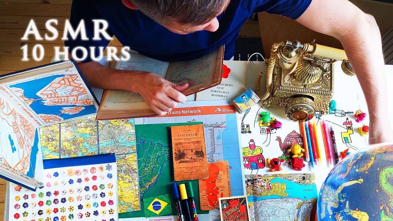 10 Hours ASMR | Maps Books Myths Drawing | 250k Special - YouTube