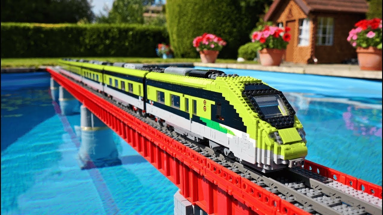 LEGO Train Cab Ride Over 2 Bridges & Around Pool — Immersive POV ...