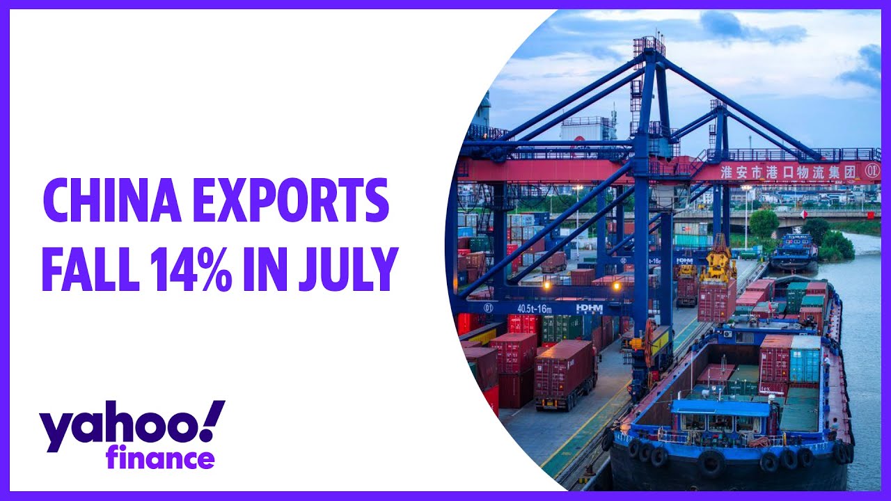 China exports fall 14% in July as recovery challenges remain - YouTube
