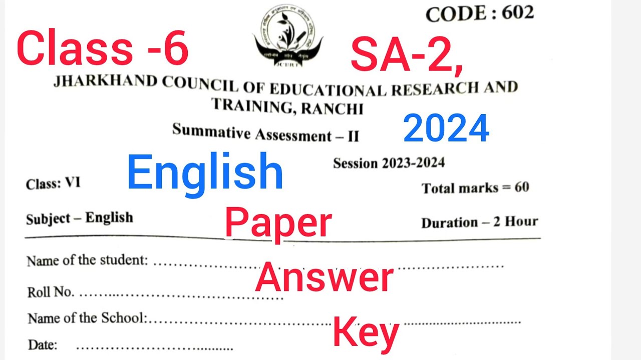 Class 6 English Annual Exam 2024 SA-2 Question Paper with answers ...