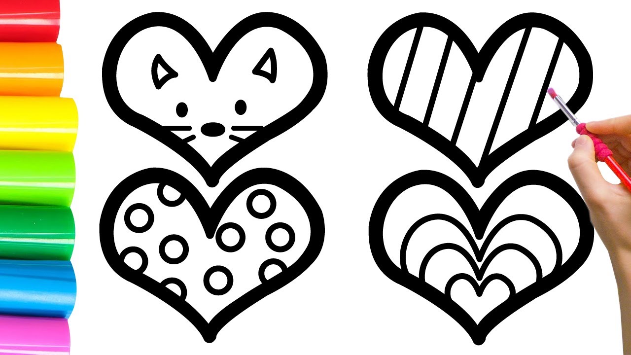 How To Draw Four Hearts With Different Colors For Kids - YouTube