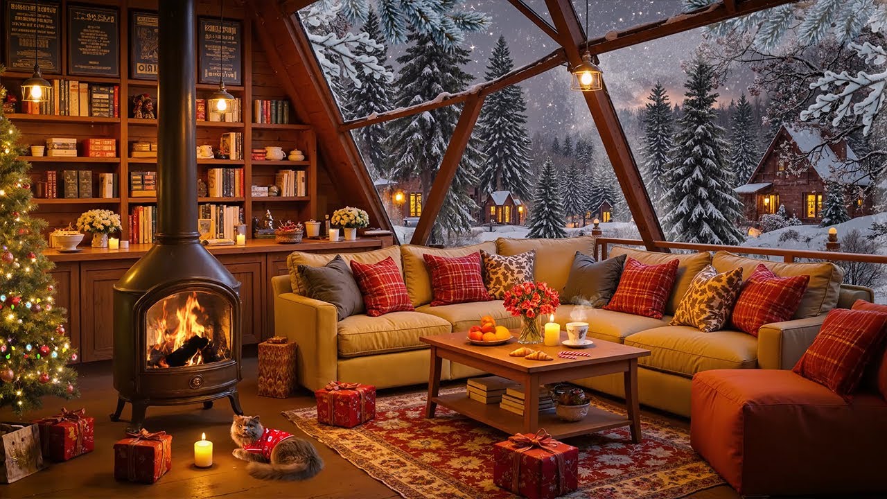 Cozy Winter Cabin Ambience Music 🔥 Relaxing Smooth Jazz & Fireplace Sounds for Study Time ...