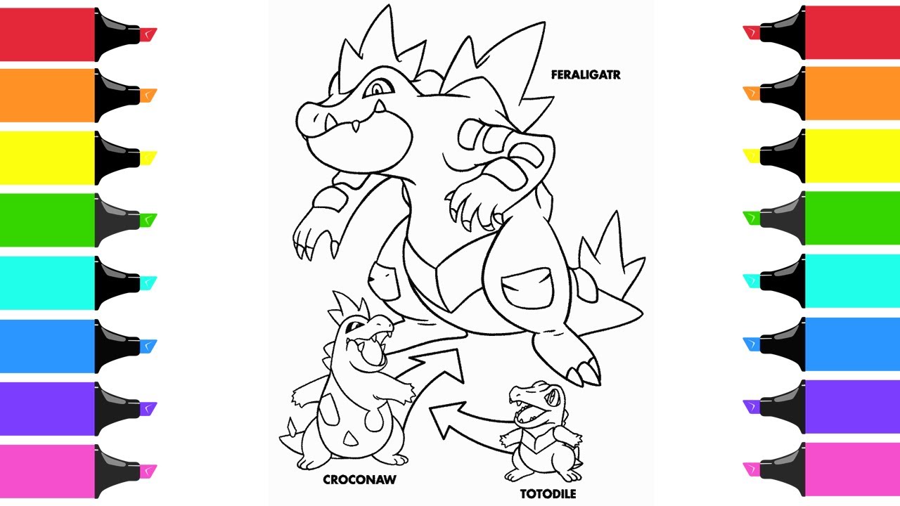 Pokemon, Totodile, Croconaw and Feraligator Coloring In Page For Kids ...