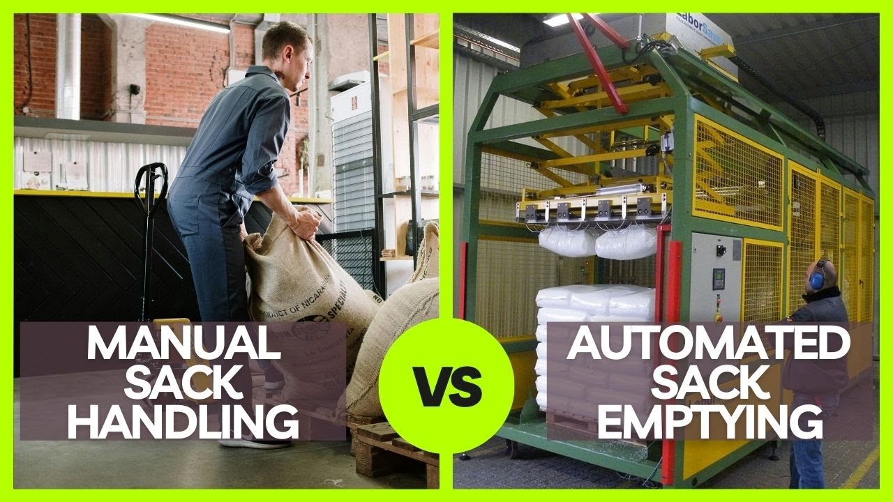 Automated Sack Emptying Robot Vs. Manual Sack Handling - YouTube