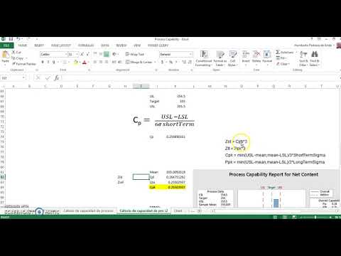 1907 Capacidad del Proceso cálculo de Cpk, Cpl, Cpu, Zlsl, Zusl, Ppk ...