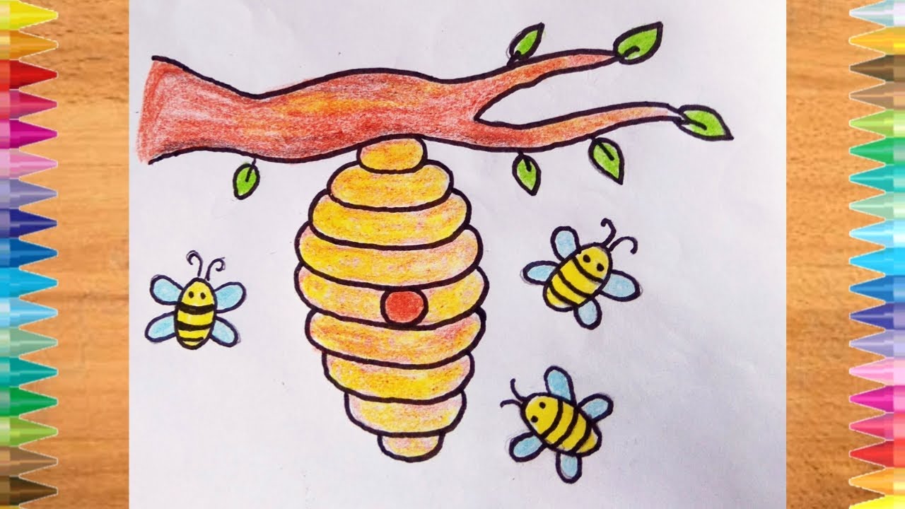 How to draw bee hive || how to draw a bee hive easy || how to draw ...