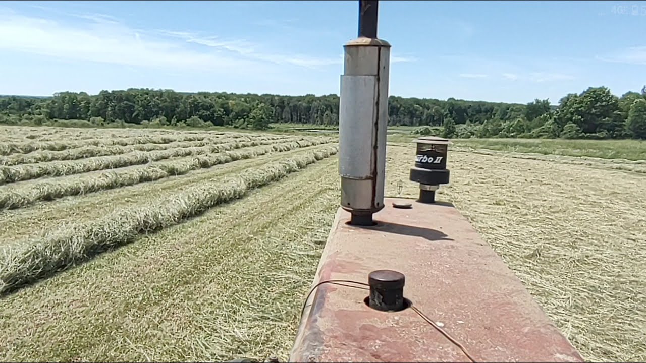 White 2-70 raking hay and testing out the hay tester. - YouTube