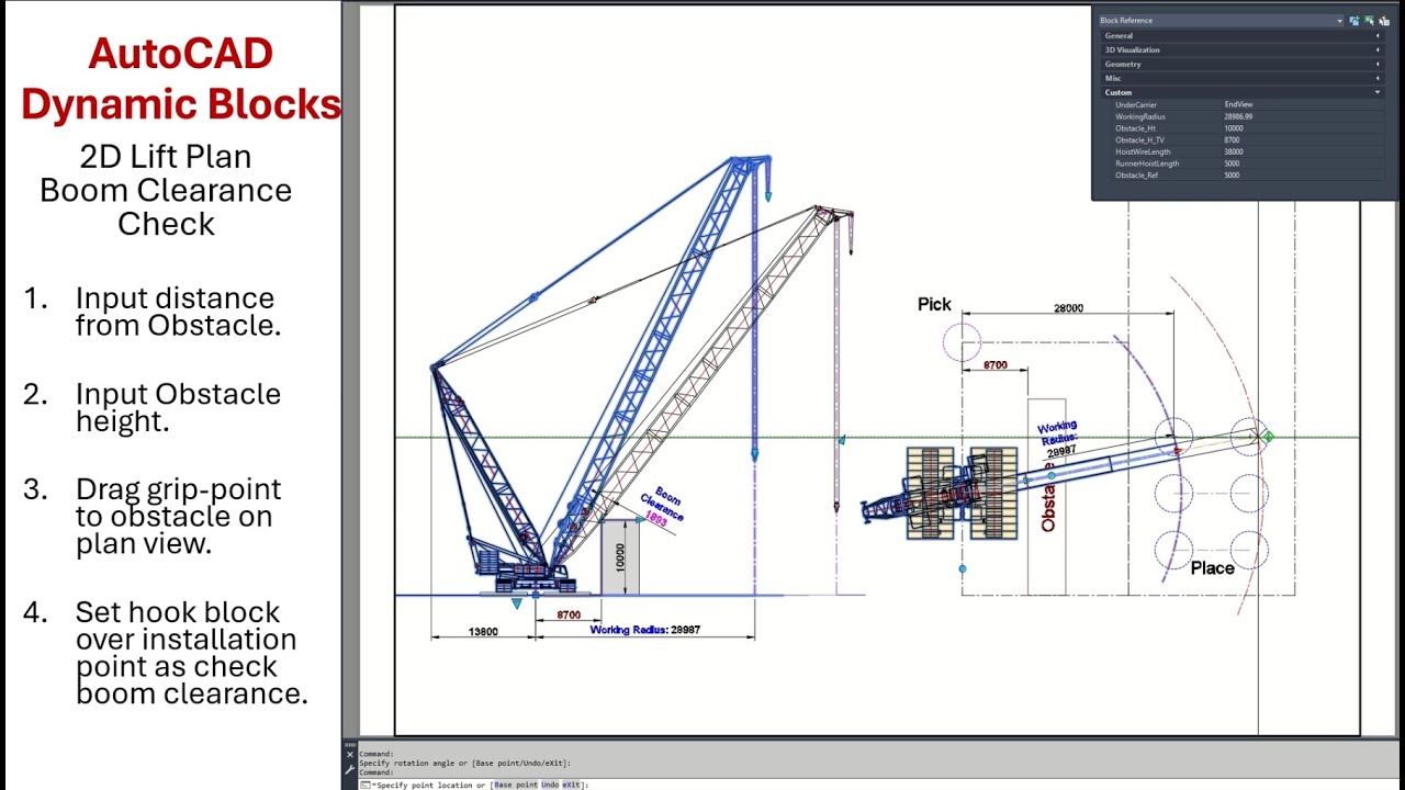 AutoCAD Dynamic Blocks for Lift Plans - Boom Clearance Check. - YouTube
