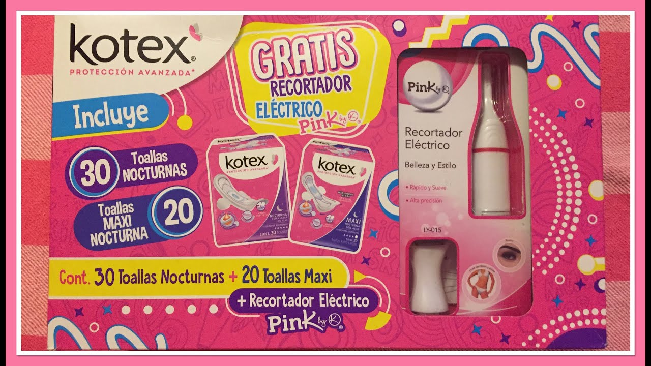 Kotex unboxing 📦 con regalo 🎁 recortador eléctrico Pink 🎀 - YouTube