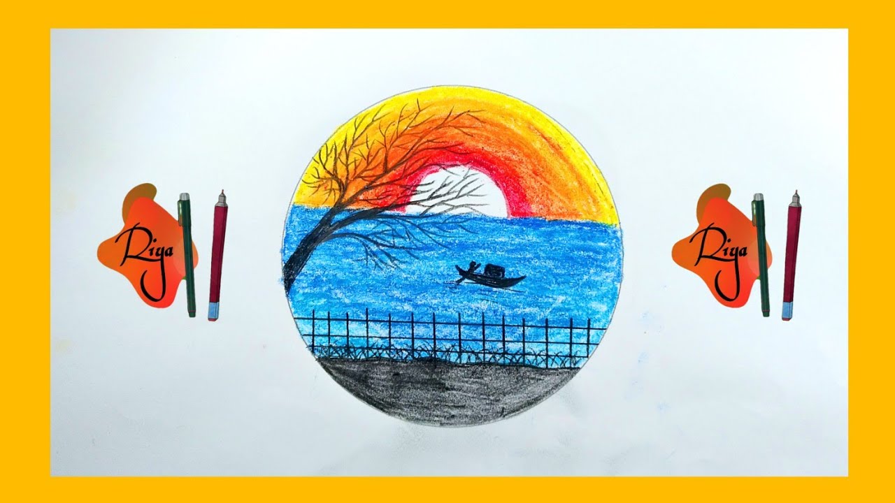 How to Draw scenery Circle Drawing || Easy Step Scenery Circle ...