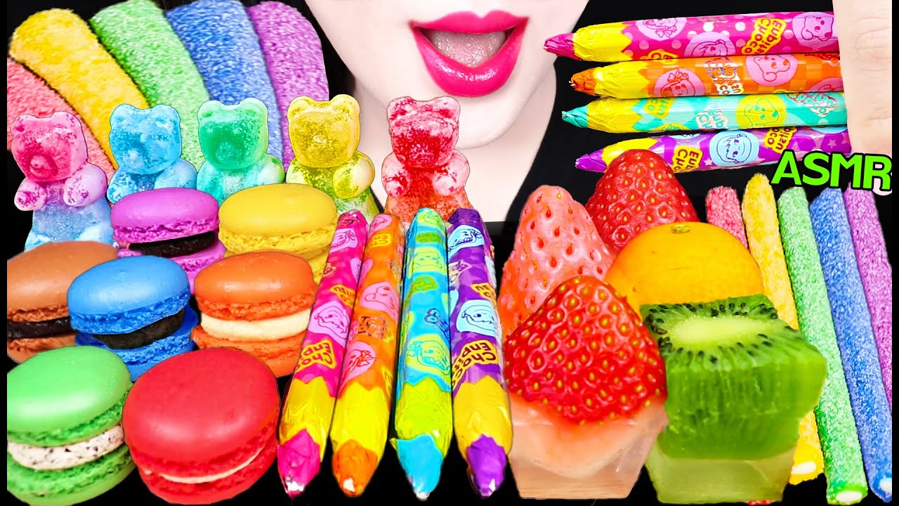 ASMR RAINBOW FOODS *EDIBLE CRAYON, BIG BEAR JELLY, RAINBOW STICKS 먹는 ...