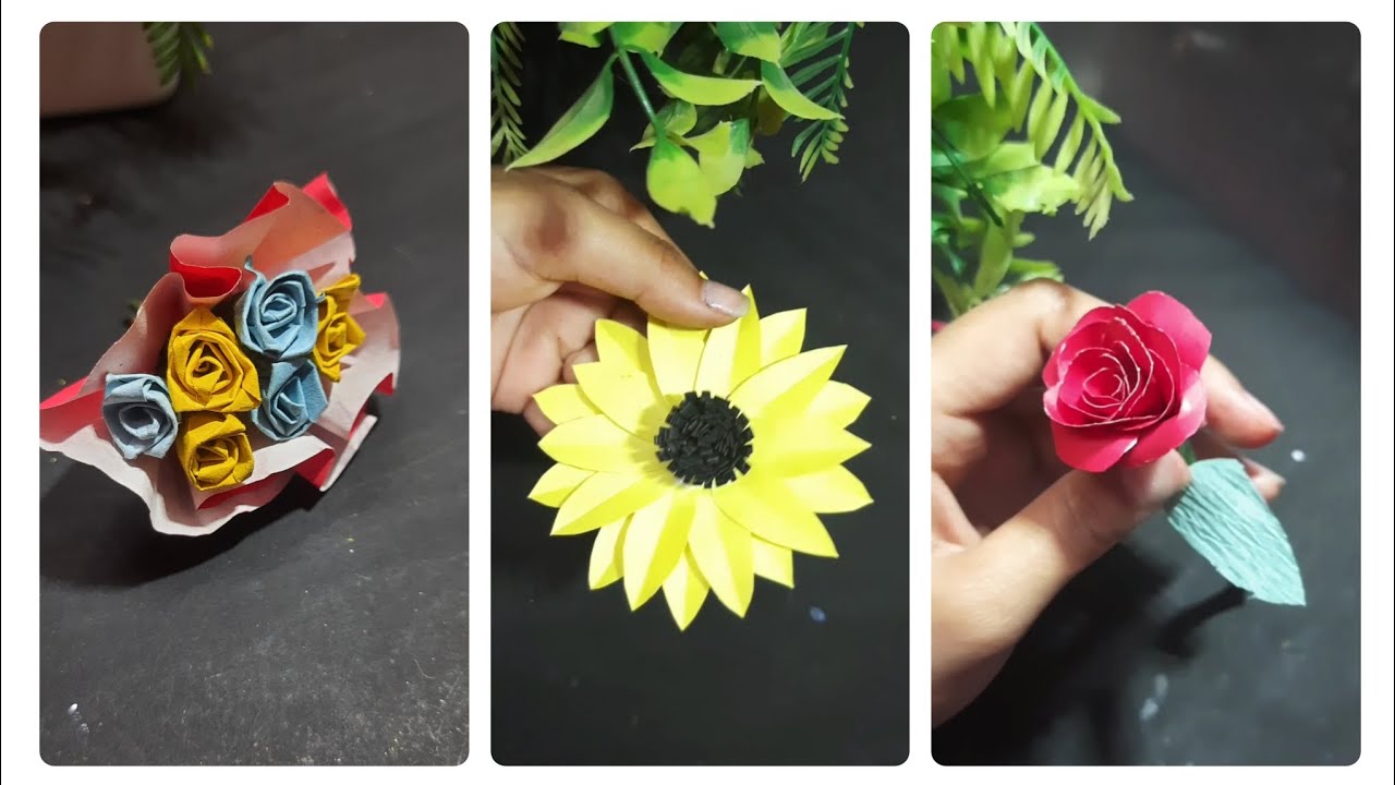 Easy Paper craft 😍 / mini rose bouquet/ sunflower/ rose 😄 #craftideas ...