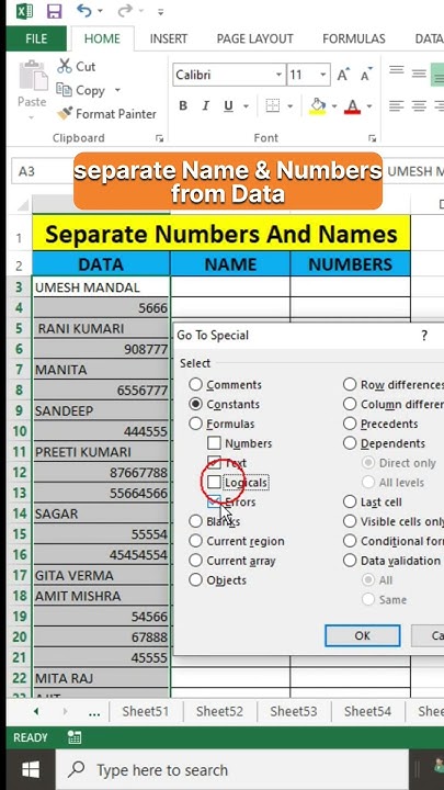 Separate Numbers And Names From Data #shorts #excel #msexcel #exceltips #exceltutorial #excel365 ...
