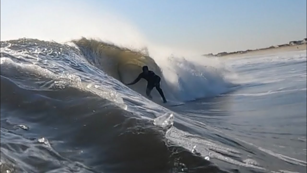 Fun Surf in Frozen Conditions NJ (7°f) RAW POV - YouTube
