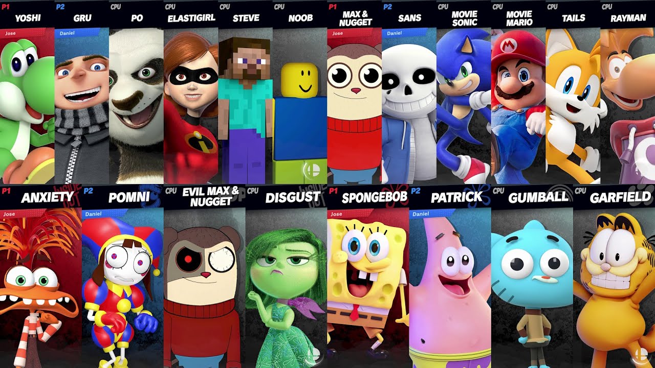 Sonic vs Mario vs Rayman vs Sans vs Tails | Yoshi vs Steve vs Noob in ...