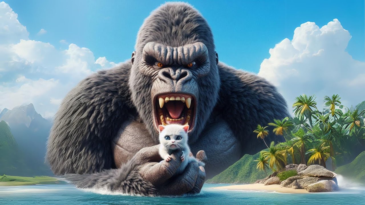 Awesome Dad Cat fights King Kong to protect Kitten! #cat #cute # ...